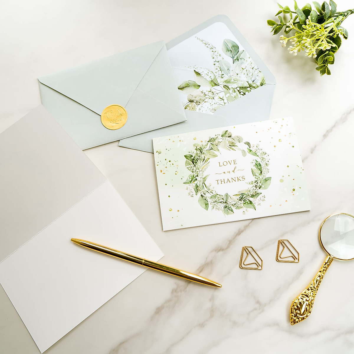 Gooji 4x6 Greenery Thank You Cards with Envelopes (Bulk 20-Pack) Bridal Shower Thank You Cards with Envelopes | Birthday Party, Baby Shower, Weddings, Greeting, Blank Notes, Small Business