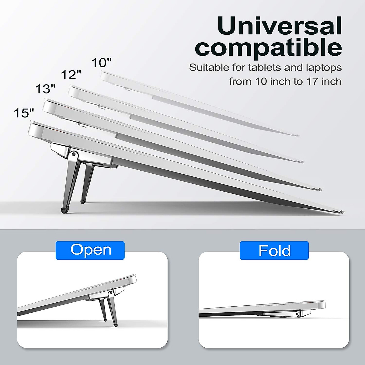 ZELMINE Laptop Stand for Desk, Portable Anti-Slip Keyboard Riser, Zinc Alloy Keyboard Stand, Computer Stand Compatible with MacBook Air/Pro, 10-15.6 Inches Laptops and Keyboards (Sliver)