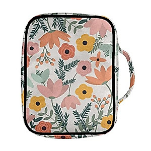 doginthehole Floral Bible Cover Case Book Cover Carrying Bag with Handles, Durable Zipper Bible Bag for Standard Size Bible for Women Girls Gift Portable Scripture Carrying Case Book Covers