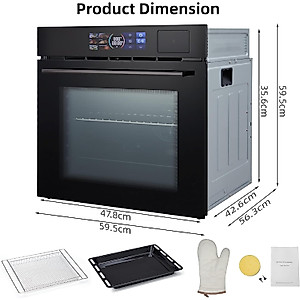 Single Wall Oven 24" Built-In Electric Ovens with 108 Smart Menus & 8 Cooking Modes, 2.5 Cu.Ft Convection Wall Oven, Led Touch Control, Air Fry Function, Stainless Steel, ETL Certified