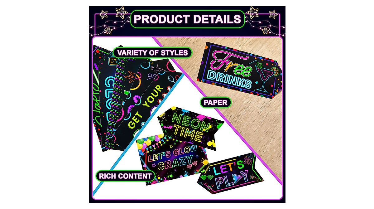 Glow in The Dark Party Decoration Signs | Neon Party Supplies