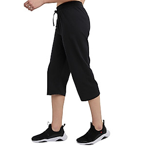 Champion, Lightweight Lounge Cropped Pants, Jersey Knit Capri for Women, 18", Black, XX-Large