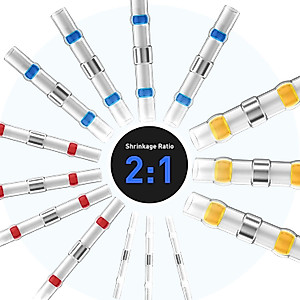 Nilight - 50025R 50pcs Solder Seal Wire Connector, Solder Seal Heat Shrink Butt Connectors,Electrical Waterproof Insulated Marine Automotive Copper(23Red 12Blue 10White 5Yellow),2 Years Warranty