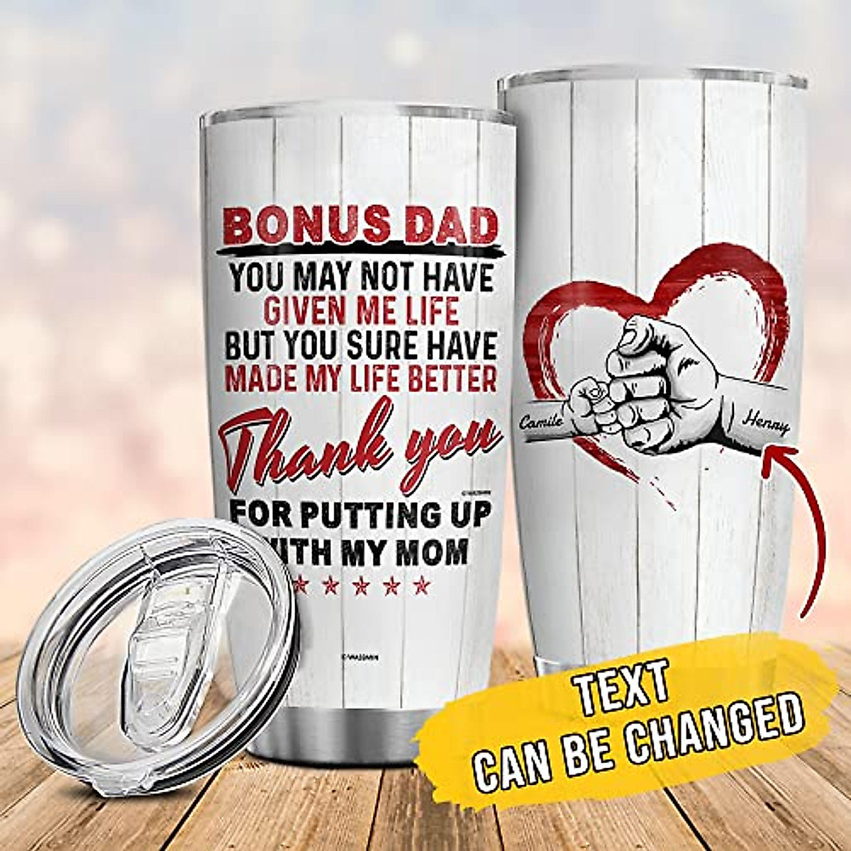 Wassmin Personalized Bonus Dad Tumbler Cup With Lid 20oz 30oz Double Wall Vacuum Insulated Stainless Steel Tumblers Coffee Travel Mug Father's Birthday Christmas Gifts For Step Dads Stepdad (Quote 1)