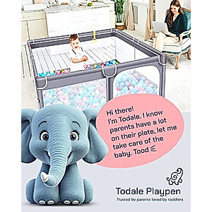 TODALE Baby Playpen for Toddler, Large Baby Playard, Indoor & Outdoor Kids Activity Center with Anti-Slip Base, Sturdy Safety Play Yard with Soft Breathable Mesh, Playpen for Babies(Gray,50”×50”)