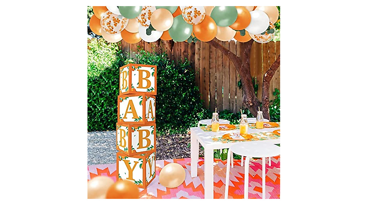 Sinasasspel Little Cutie Baby Shower Decorations Orange Balloon Boxes ...
