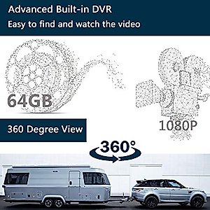 10.1" 1080P Backup Camera Monitor & Built-in DVR for RV Truck Trailer Rear Side Front Reversing View Wired System FHD Image 4 Split Large Screen 64GB Recorder IP69 Waterproof Avoid Blind Spot Kit