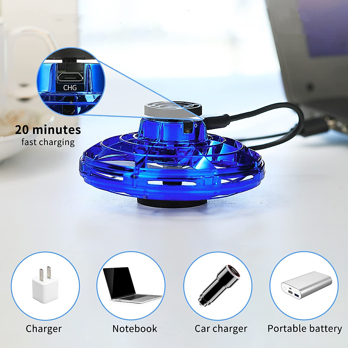 OBEST Flying Spinner UFO Mini Drone, Fidget Flying Spinner Hand Operated Drones Indoor Outdoor Cool Stuff, Mini Drones Toys Birthday Gifts for Kids Ages 8+