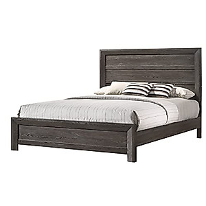 Rustic Style Grayish Brown 4pc King Size Bed Dresser Mirror Nightstand Set Solid Wood Master Bedroom Furniture