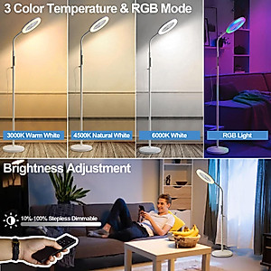 GGTH RGB LED Floor Lamp with Fan, 12.5W/2600LM Reading Light, Modern Tall Lamp, Adjustable Gooseneck Standing Lamp, 3000K-6000K Dimmable, Height Adjustable, 3 Fan Speeds, with Remote & Button Control