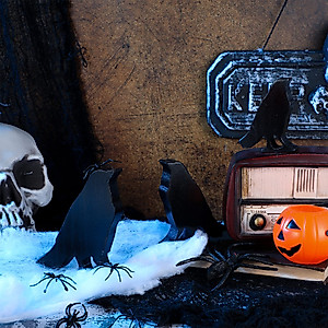 Jetec 3 Pieces Wooden Black Crow Decorations Handmade Artificial Crows Handmade Artificial Spooky Birds Halloween Crow Wood Decors for Halloween Holiday Party Prop Bar Home Garden Decoration