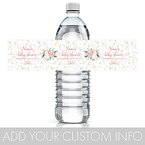 Personalized Pink Floral Baby Shower Water Bottle Labels - 24 Stickers