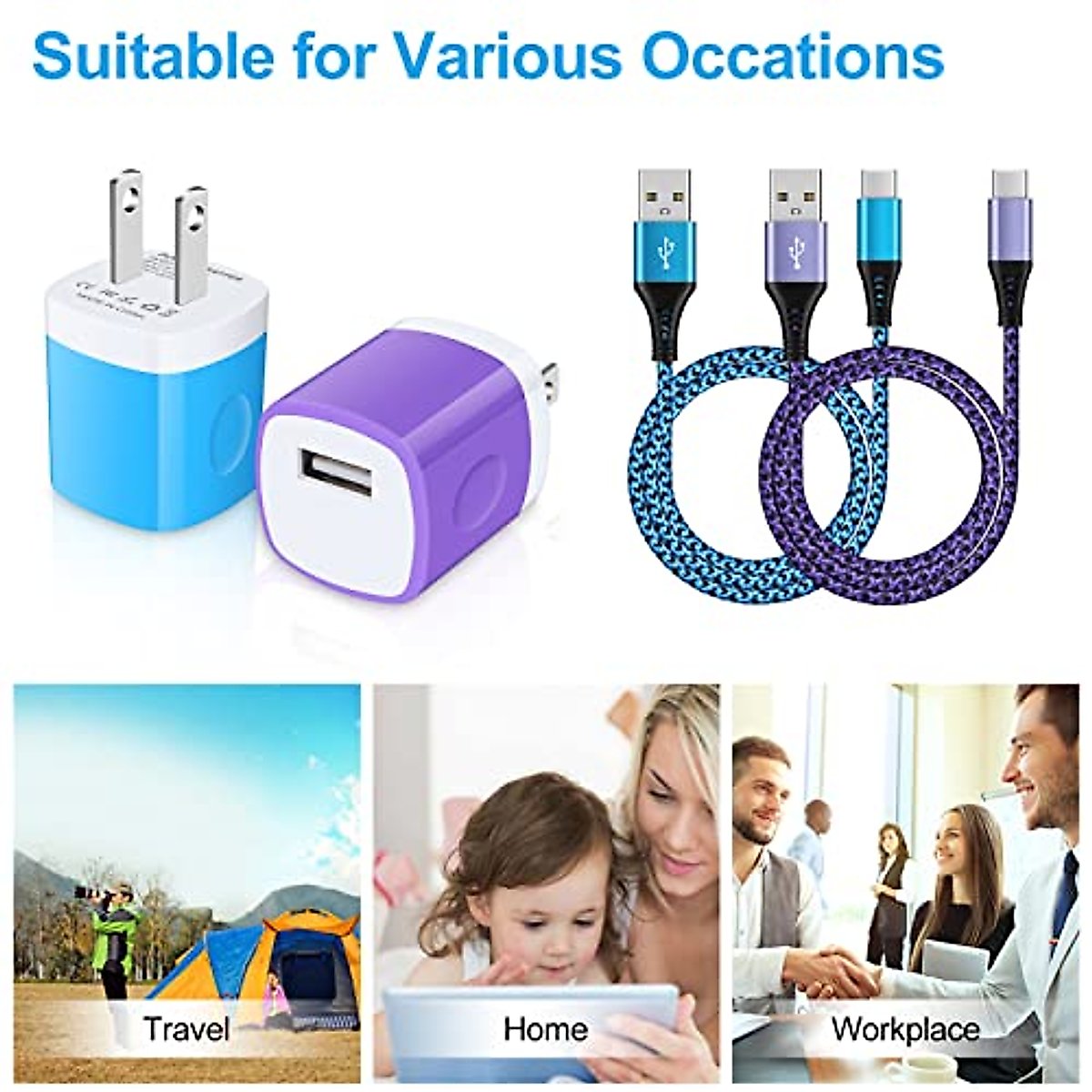 Type C Charger Block Fast Wall Plug Box USB C Android Phone Charger Cable Fast Charging for Samsung Galaxy S23 Ultra/S23/A14/A23/A13 5G/S21 FE 5G/A03s/S22/Z Flip 3/Z Fold/S21/A12/A32/A10e,Pixel 7 6