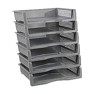 Parlynies 6-Pack Office Desk Tray Organizer, Stackable Paper Tray, Grey Letter Tray