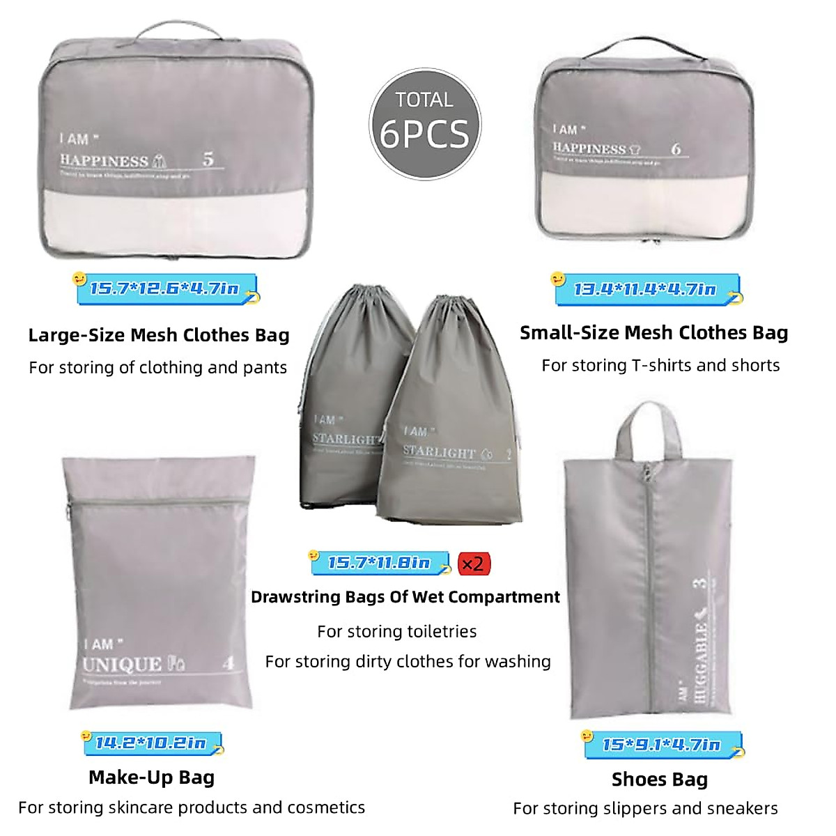 6-Piece Set Storage Box Of Dry And Wet Separation Clothes, Luggage Packing Organizers, With Shoe Bag, Laundry Bag, Toiletries Bag And Cosmetics Bag, Portable Travel Accessories(Pink)