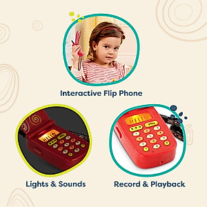 B. toys- Hellophone- Red- Pretend Play Toy Cell Phone – Kids Play Phone with Light Sounds and Songs – Toddler Phone with Message Recorder- 18 months +