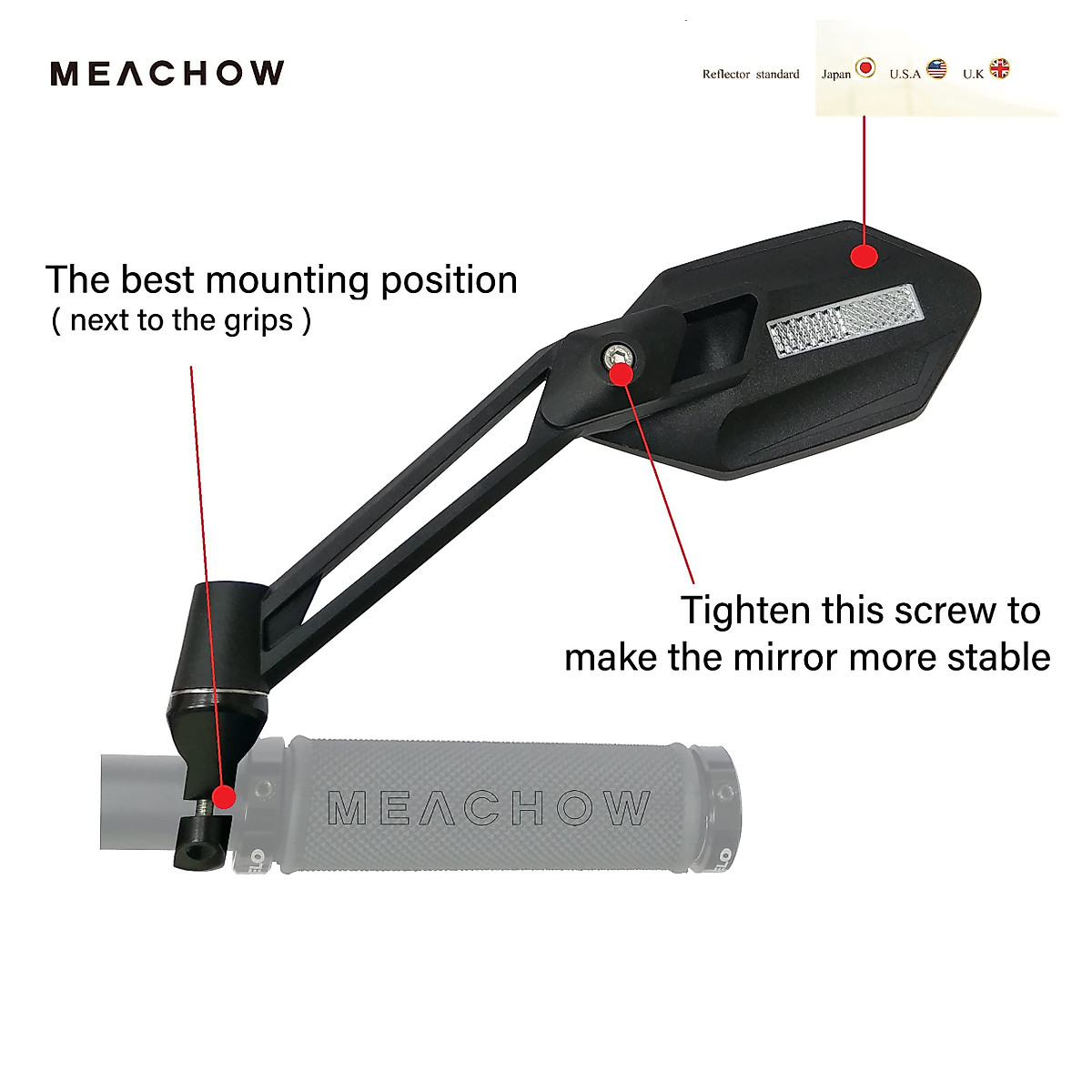 MEACHOW New Scratch Resistant Glass Lens,Handlebar Bike Mirror, Adjustable Safe Rearview Mirror, Bicycle Mirror (Silver Left Side) ME-005LS