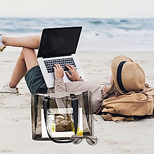 inheming Fashion Black Clear Tote Bag for Women Christmas Gift, Big Capacity Beach Handbag, Transparent Shoulder Bag Concert Stadium Approval