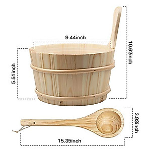 Kakunm Sauna Bucket and Ladle, Wooden Sauna Bucket Sauna Accessories for Men Women, Sauna Wood Bucket Set Cedar Made of Premium Finland Pinewood