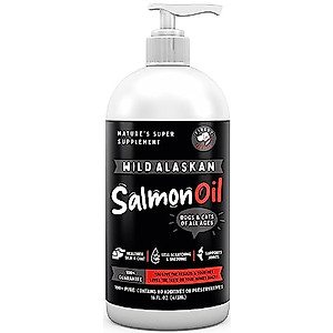 Pure Wild Alaskan Salmon Oil for Dogs & Cats - Relieves Scratching & Joint Pain, Improves Skin, Coat, Immune & Heart Health. All Natural Omega 3 Liquid Food Supplement for Pets. EPA + DHA Fatty Acids