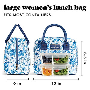 Fit & Fresh Lunch Bag For Women, Insulated Womens Lunch Bag For Work, Leakproof & Stain-Resistant Large Lunch Box For Women With Containers, Zipper Closure Bloomington Bag Blue Floral