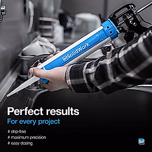 SolidWork Drip-Free Caulk Gun with Ergonomic Steel Handle, up to 1/10 Gallon Cartridge, Adjustable 24:1 or 12:1 Thrust Ratio 1/10 Gallon Cartridge | Blue Caulking Gun