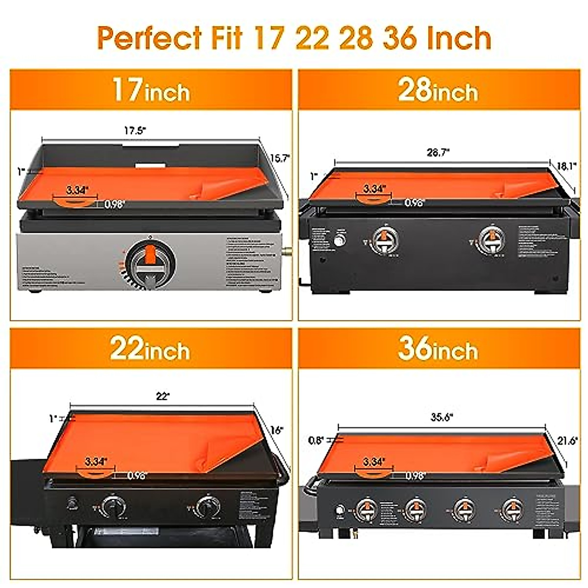 Silicone Griddle Cover Compatible with Blackstone, 36"28"22"17"Griddle Accessories, Heavy Duty Food Grade Silicone Mat for All Season Blackstone Grill, Reusable BBQ Grill Cover (36 Inch)