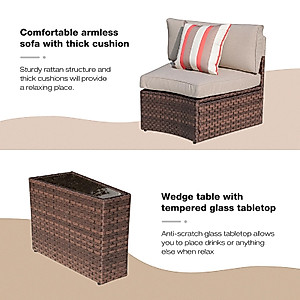 SUNSITT Outdoor Patio Furniture Set 13-Piece Round Sectional Sofa Curved Wicker Sofa with 4 Side Table and Pillows, Brown Rattan & Beige Cushion