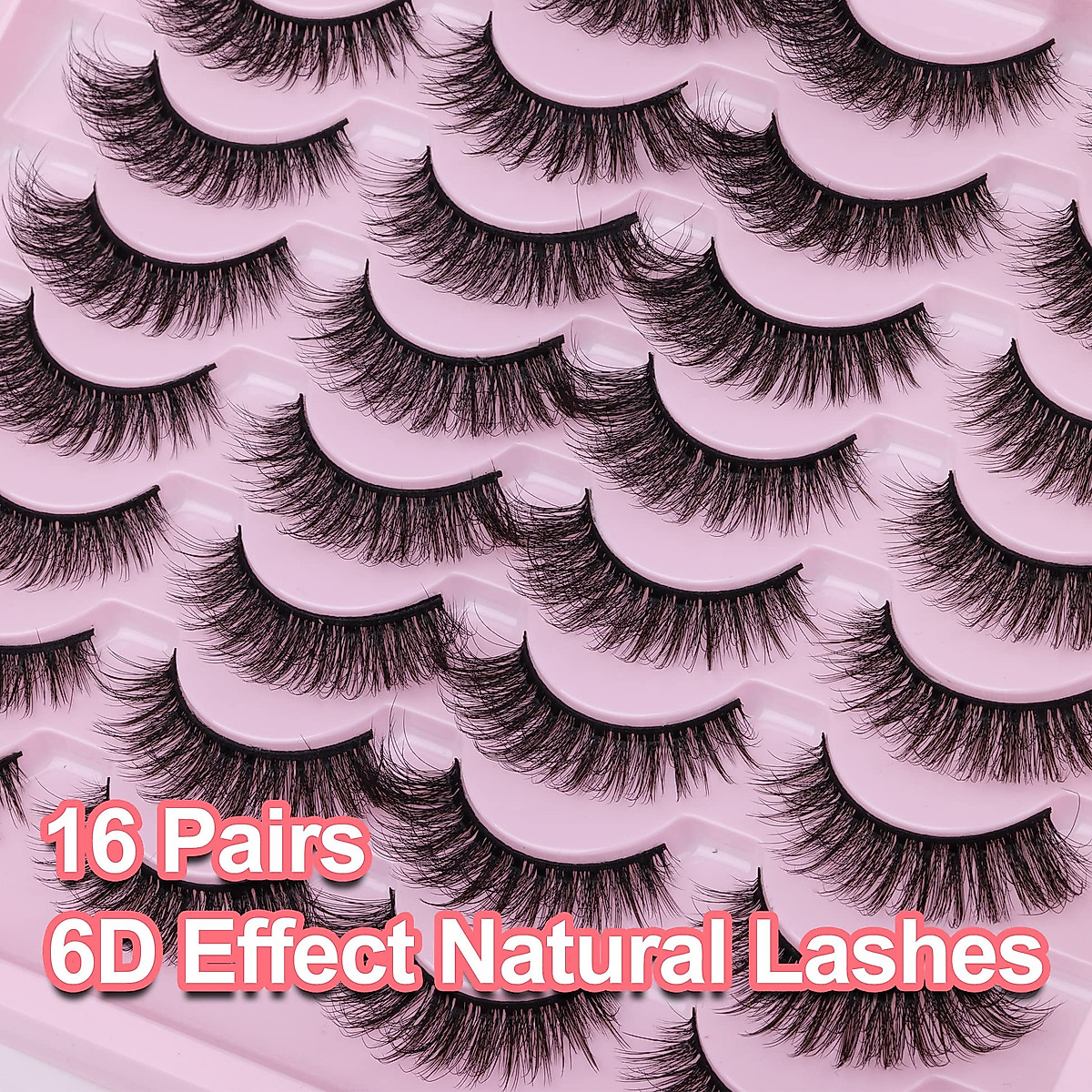 Natural Eyelashes 15mm Fake Lashes Cat Eye Mink Lashes Fluffy Volume Wispy Eyelashes Pack 16 Pairs by Zegaine