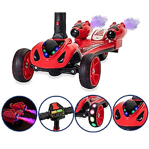 Glare Wheel Kids Kick Scooter Real Smoke Rocket Portable Foldable (Red)