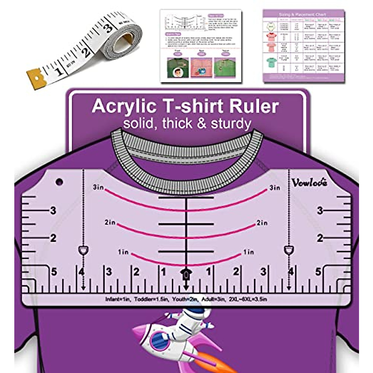 Tshirt Ruler Guide for Vinyl Alignment, T Shirt Rulers to Center Designs, Alignment Tool with Soft Tape Measure, Craft Sewing Supplies Accessories Tools for Heat Press HTV Heat Transfer Vinyl