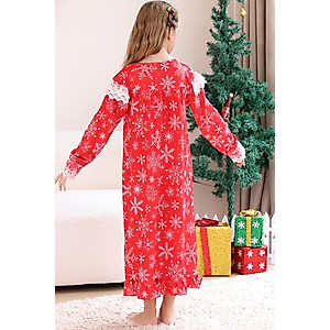 Girl Christmas Nightgown 6-7T Snowflake Red Xmas Nightdress for Kids Lightweight Warm Sleepwear Long Sleeve