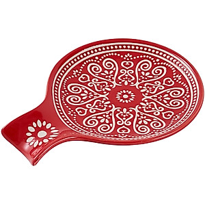 Ceramic Spoon Rest, Cooking Spoon Holder for Kitchen Counter/Stove Top/Dining Table Modern Farmhouse Decorative, Large (Red)