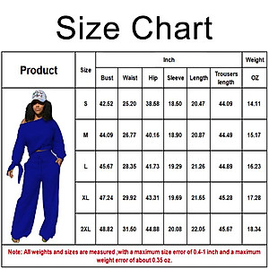 MRSYVES Solid 2 Piece Outfits for Women Sexy Clubwear Plus Size and Off Shoulder Long Sleeve Shirt Loose Pants Set Tracksuit Blue S