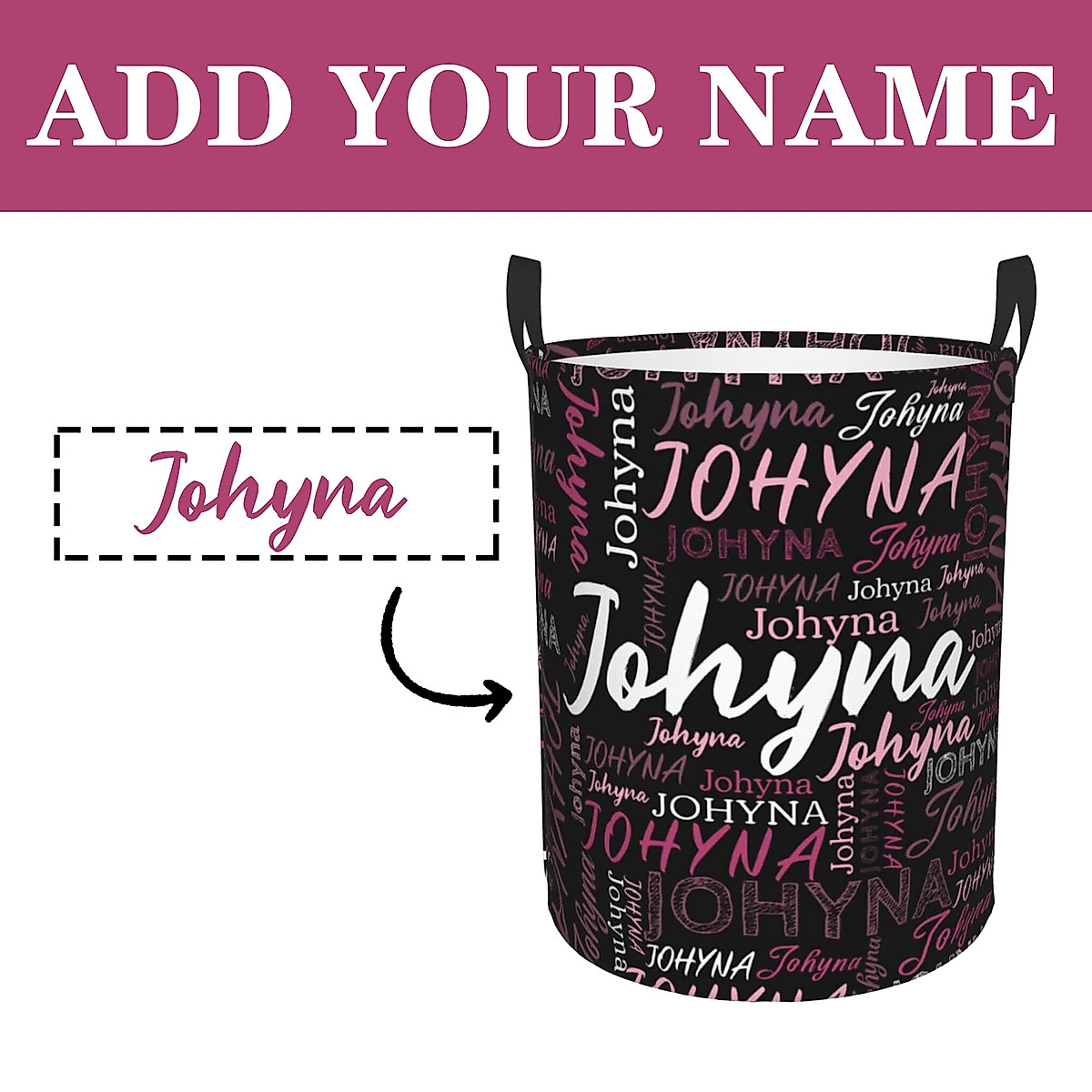 Custom Laundry Basket with Name, Personalzied Name Waterproof Laundry Hamper with Handles, Customized Dirty Clothes Storage Basket for Bathroom Bedroom
