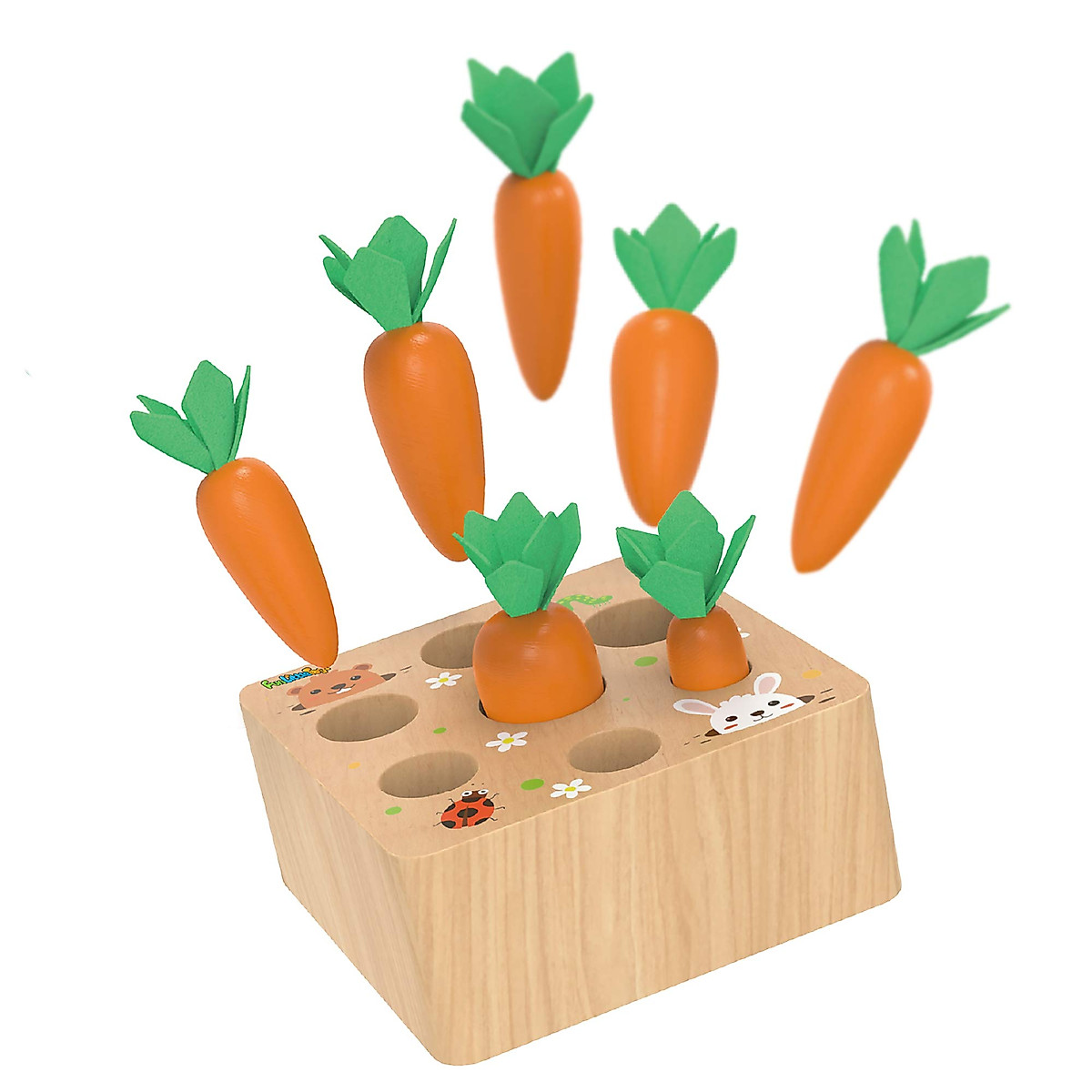 FUN LITTLE TOYS Educational Wooden Toys for Toddlers, Carrots Harvest Shape Size Sorting Game, Developmental Toys for 1 2 3 Year Old Boys and Girls Preschool Learning Gifts