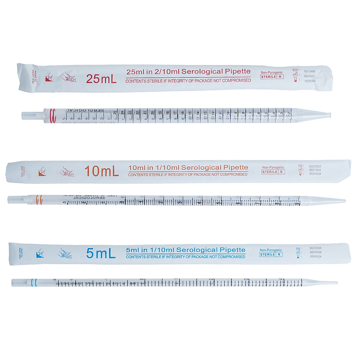 SciStar 25mL Disposable Polystyrene Serological Pipettes, Individually Wrapped, Sterile, Standard Length, Laboratory Grade, (Case of 100)