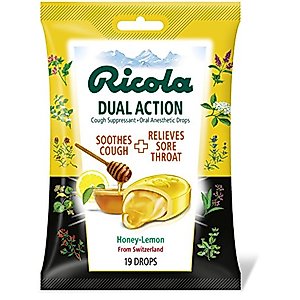 Ricola Dual Action Honey Lemon Cough Drops, 19 Count