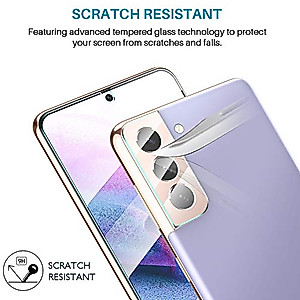 [2+3 Pack] LϟK Designed for Samsung Galaxy S21 5G (Not for S21 Plus), 2 Pack Tempered Glass Screen Protector + 3 Pack Camera Lens Protector, Case Friendly, Installation Tray -Gray