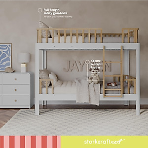 Storkcraft Next Santos Twin-Over-Twin 5-in-1 Convertible Bunk Bed (White with Natural) – GREENGUARD Gold Certified, Converts to Loft Bed and Twin Beds, Modern Style for Kids Room