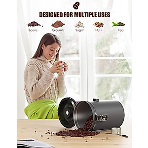 HAIOOU Airtight Coffee Canister, 22OZ Large Stainless Steel Coffee Bean Storage Container with Date Tracker, Measuring Scoop, CO2 Releasing Valves and Mini Tongs for Beans, Grounds and more - Gray