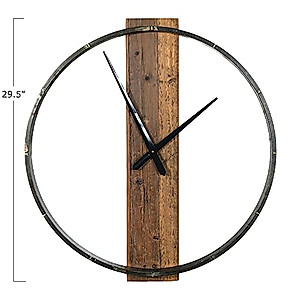 Creative Co-op EC0372 29.5 Inch Metal and Wood Wall Clock, Iron