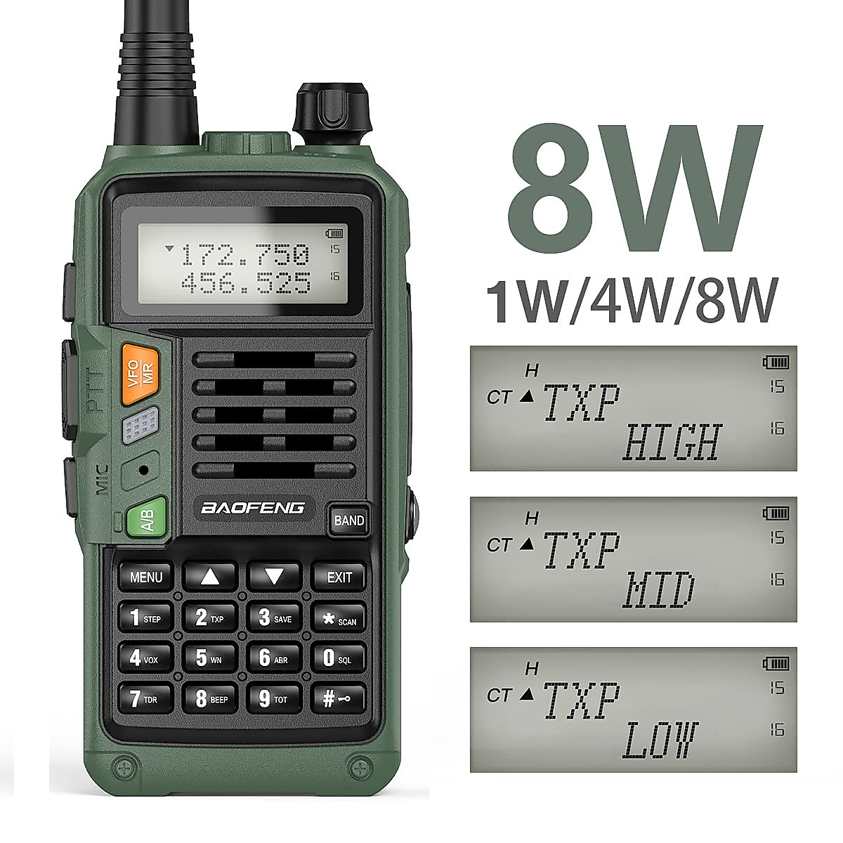 BaoFeng UV-S9 Plus 8W Ham Radio High Power Tri-Power Portable Two Way Radio with Extra 2200 mAh Battery,USB Charger Cable,Programming Cable,Speaker Mic Full Kit