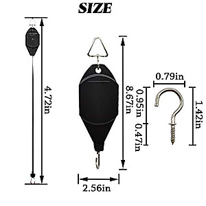 TIHOOD 3PCS Plant Pulley Hanger with 3 PCS Metal Ceiling Plant Hooks, Retractable Plant Hook Pulley, Adjustable Heavy Duty Plant Hanging Pulleys for Garden Baskets & Bird Feeder