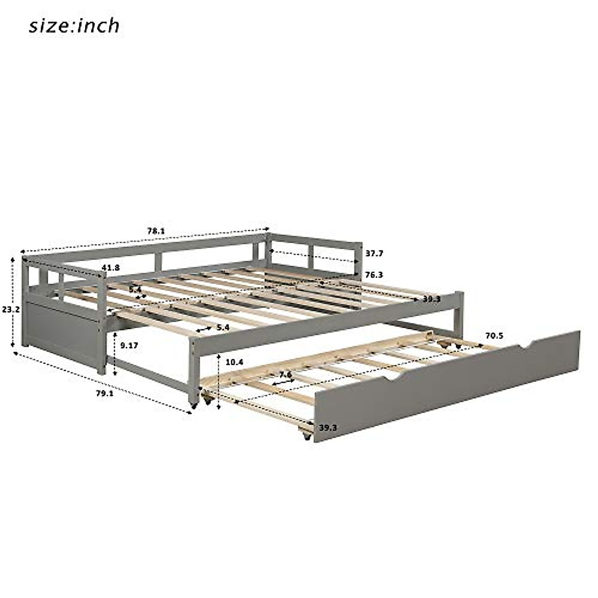 Lifeand Twin to King Extending, Wooden Daybed with Trundle, Gray