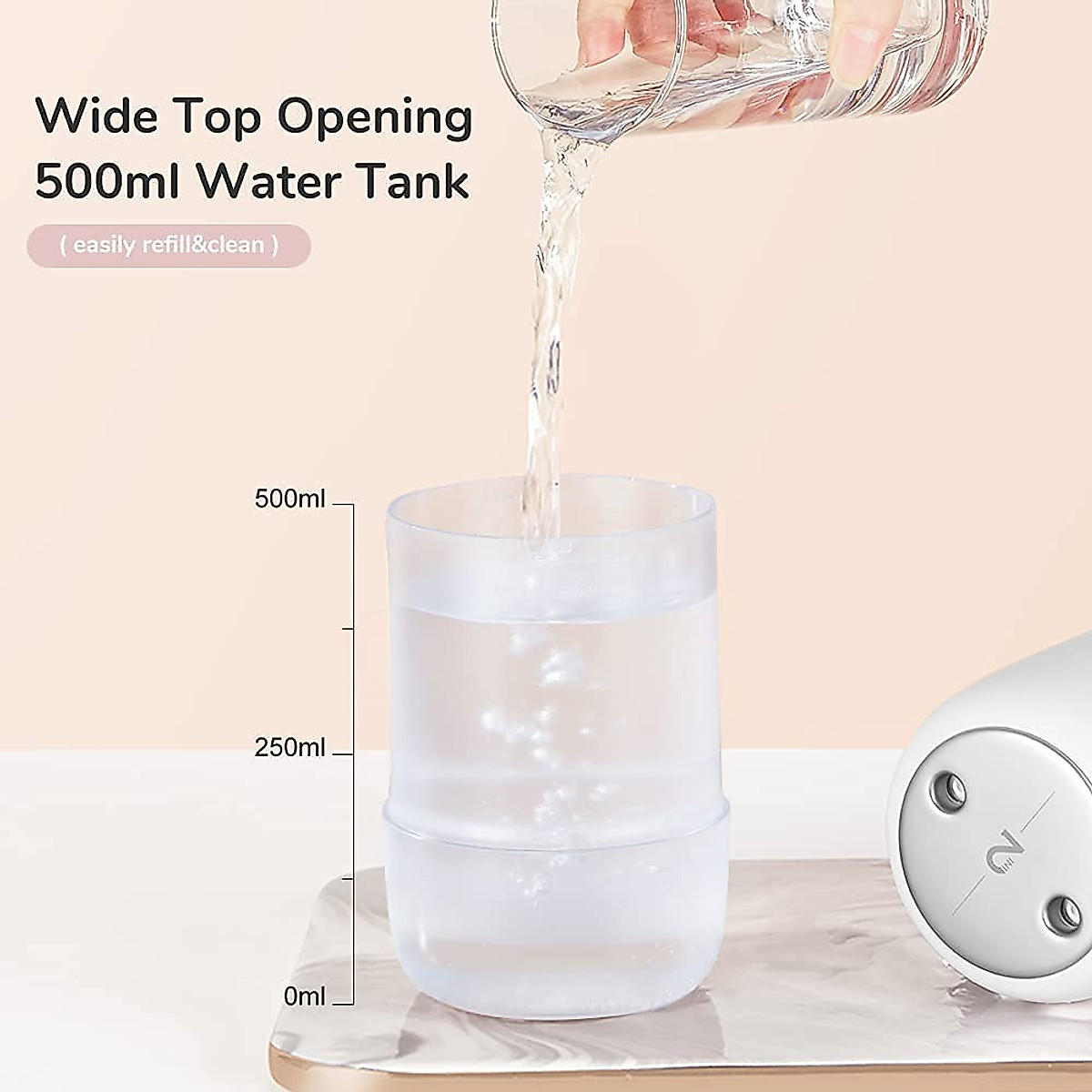 JISULIFE Small Humidifier, 500ml Portable Travel Humidifier, 3600mAh Battery Operated Humidifier for Car Desk Home Office, Auto Shut-Off, Dual Mist Ports, Whisper Quiet - White