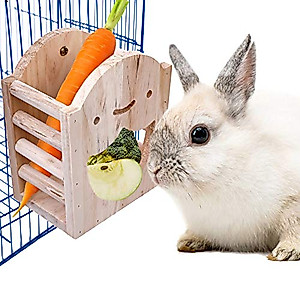ROZKITCH Rabbit Hay Feeder, Wooden Grass Food Dispenser for Cage, Wood Rack Manger Holder Storage for Bunny Guinea Pig Chinchilla, Less Wasted Indoor Bowl Small Animal Pet-self Feeding Bin
