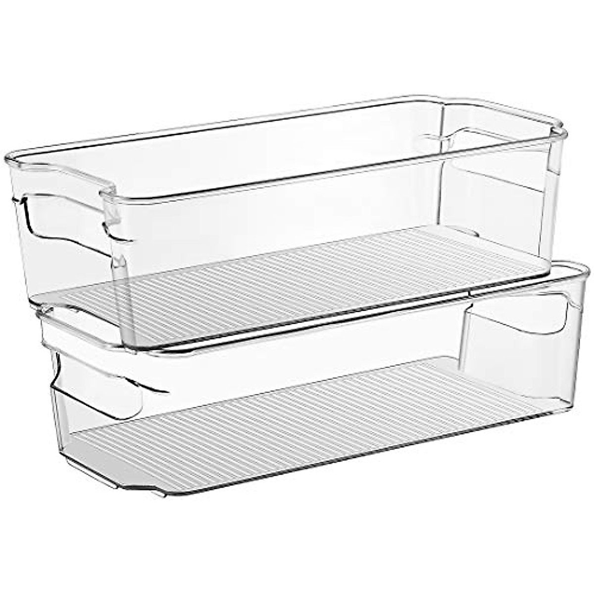 Sooyee Stackable Refrigerator Bin - (6 x 12 Inch) - w/Handle - BPA Free Polyethylene - for Fridge, Freezer, Pantry Organization - Kitchen,Clear - Set of 4