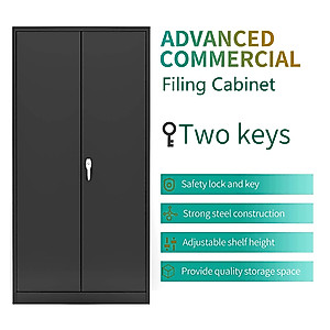 Aobabo 72 Inch Tall 2 Door Durable Locking Metal Storage Cabinet Organizer with 4 Adjustable Shelves and 2 Keys for Garages and Offices, Black