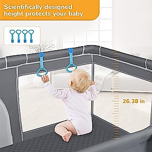 Baby Playpen for Babies and Toddlers with Mat, 50x50 inch Large Baby Playard No Gaps for Indoor & Outdoor, Playpen with Bag, with Playmat, Anti-Slip Base, Li'l Pengyu